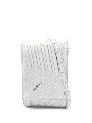 Balenciaga 2017 Leather Car Phone Holder Crossbody Bag - Silver