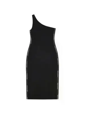 EA7 One-shoulder Logo Tape Midi Dress - Black