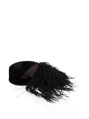 Vintage Feather-trim Bow Hat - Black