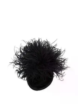 Vintage Feather-trim Bow Hat - Black