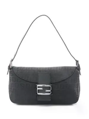 Fendi 2000-2010 Zucchino Canvas Double Flap Shoulder Bag - Black