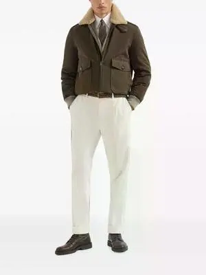 Brunello Cucinelli Waxed Techno Cotton Bomber Jacket With Thermore® Padding And Detachable Shearling Collar