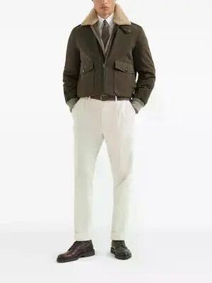 Brunello Cucinelli Waxed Techno Cotton Bomber Jacket With Detachable Shearling Collar - Grey