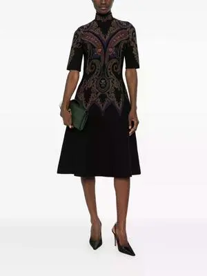 Etro Paisley Pattern Mock Neck Midi Dress - Black
