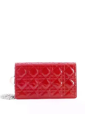 Dior Lady Chain Pouch Cannage Quilt Patent Crossbody Bag - Red
