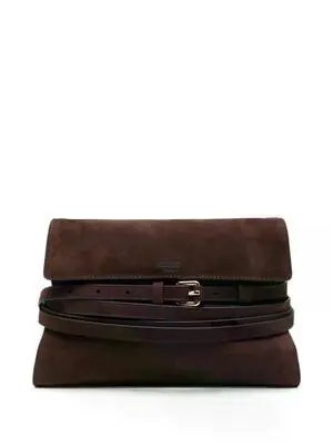 Moschino Suede Buckle Detail Clutch Bag - Brown