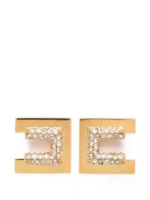 Elisabetta Franchi Tone Crystal-embellished Logo Plaque Earrings - Gold
