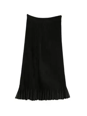 Maje Pleated Ruffled Midi Skirt - Black