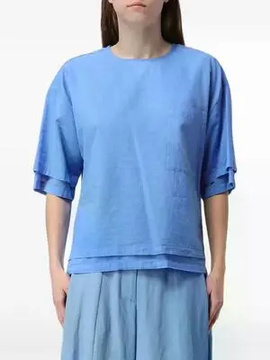TELA Drop-shoulder Short-sleeve Blouse - Blue