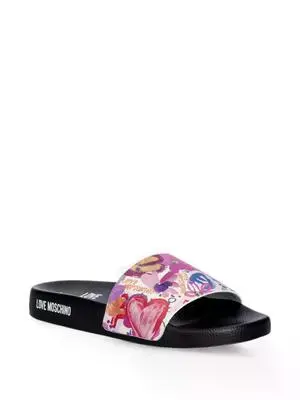 Moschino Floral-print Logo-print Slides - Black