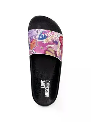 Moschino Floral-print Logo-print Slides