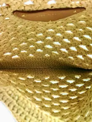 Prada Triangle Logo Raffia Crochet Small Tote Bag