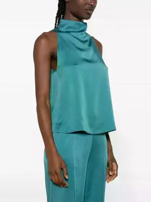 FORTE_FORTE High-neck Sleeveless Satin Top - Blue