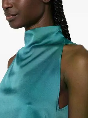 FORTE_FORTE High-neck Sleeveless Satin Top - Blue