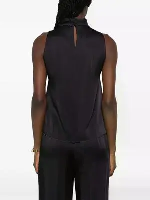FORTE_FORTE High-neck Sleeveless Satin Blouse - Blue