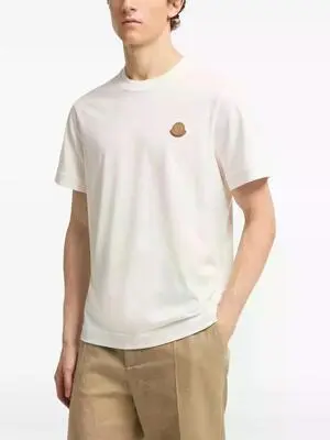 Moncler Double Leather Logo Cotton T-shirt - White