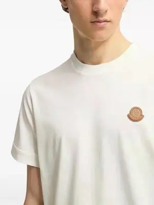 Moncler Double Leather Logo Cotton T-shirt - White