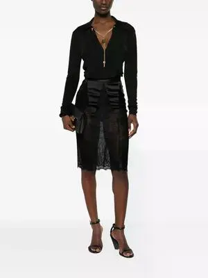 Elisabetta Franchi Ribbed Bodysuit With Gold-tone Chain Detail - Black