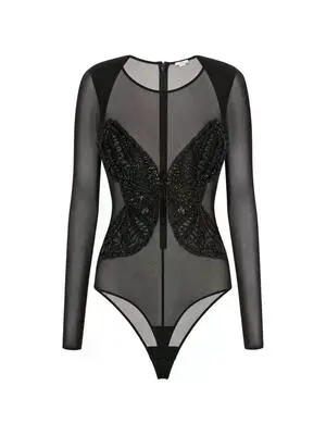 Elisabetta Franchi Sheer Butterfly Patch Bodysuit - Black