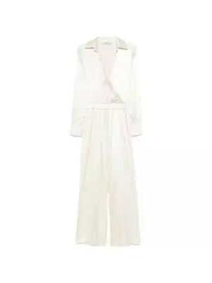 JIJIL Beige Satin Jumpsuit With Elasticated Waistband And Wide Leg