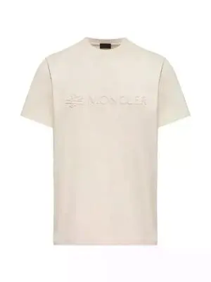 Moncler Logo-embroidered Cotton T-shirt - Neutrals