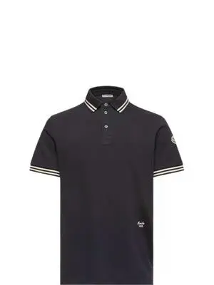 Moncler Stripe-trim Logo-patch Polo Shirt - Blue