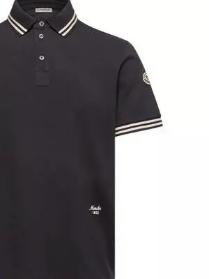 Moncler Stripe-trim Logo-patch Polo Shirt - Blue
