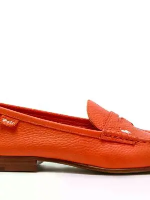 Polo Ralph Lauren Logo Embroidered Pebbled Loafers - Orange