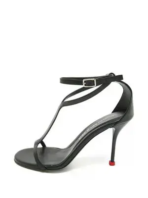 Alexander McQueen Leather Stiletto Heel T-strap Sandals - Black