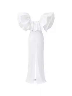 MONOT Sculptural-sleeve Ruffled Maxi Dress - White