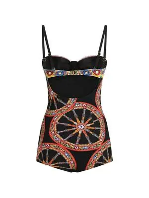 Dolce & Gabbana Carretto Print Balconette One-piece Swimsuit - Black