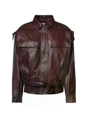 Magda Butrym Belted Panelled Leather Jacket - Red