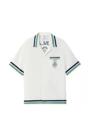 Casablanca Hotel Emblem Short-sleeve Silk Shirt - White