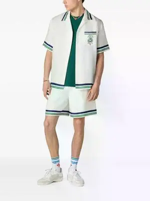 Casablanca Hotel Emblem Short-sleeve Silk Shirt
