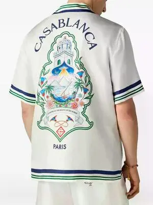 Casablanca Hotel Emblem Short-sleeve Silk Shirt