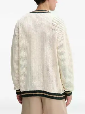 LES DEUX Logo-embroidered Striped-trim Cardigan
