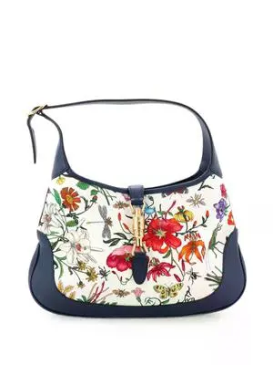 Gucci Jackie Flora Canvas With Leather Medium Hobo Bag - Blue