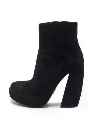 Prada Suede Platform Ankle Boots - Black