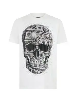 Philipp Plein Jersey Round-neck T-shirt Skull Dollar Stones - White
