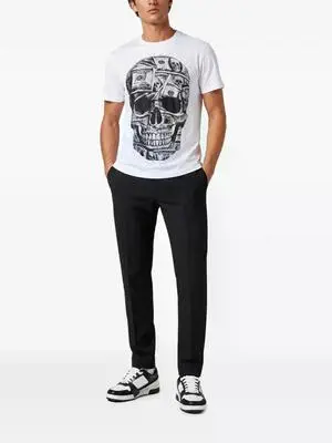 Philipp Plein Jersey Round-neck T-shirt Short-sleeves Skull Dollar Stones - White