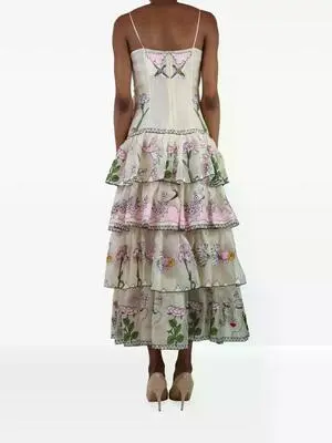 Vivetta Cream Floral-embroidered Tiered Midi Dress