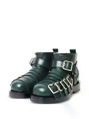 Burberry Buckle-strap Leather Ankle Boots - Green