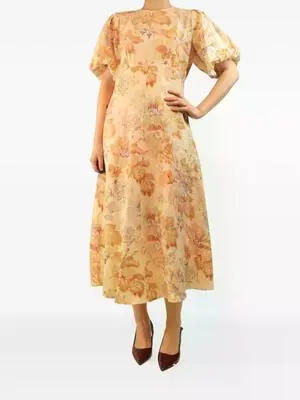 ALEMAIS Floral-print Linen Midi Dress - Neutrals