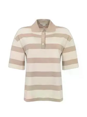 Max Mara Striped Cotton Polo Shirt - Neutrals