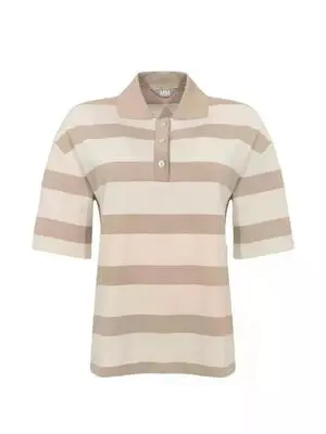 Max Mara Striped Cotton Polo Shirt - Neutrals