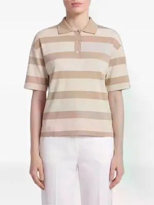 Max Mara Striped Cotton Polo Shirt - Neutrals