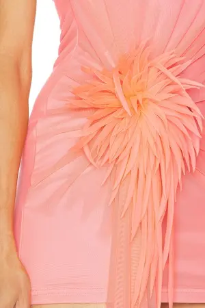 David Koma Cactus Dahlia Embroidered Draped Skirt Dress - Pink