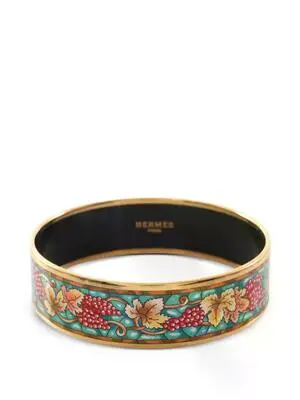 Hermès Tone Cloisonné Enamel Bangle With Grape Leaf Motif