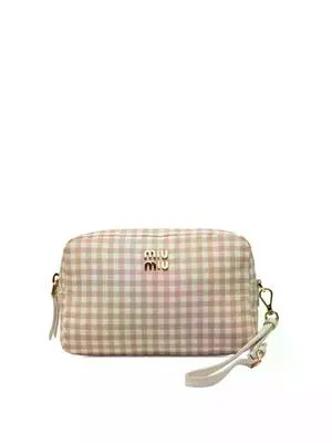 Miu Miu 2010-2026 Nylon Vichy Wristlet Pouch - Neutrals
