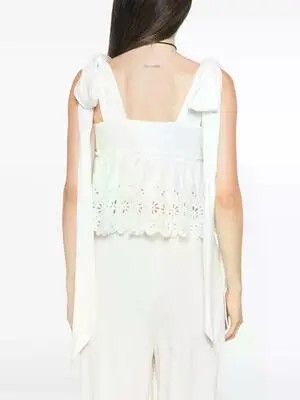 Chloé Broderie Anglaise Tie-fastening Top - White